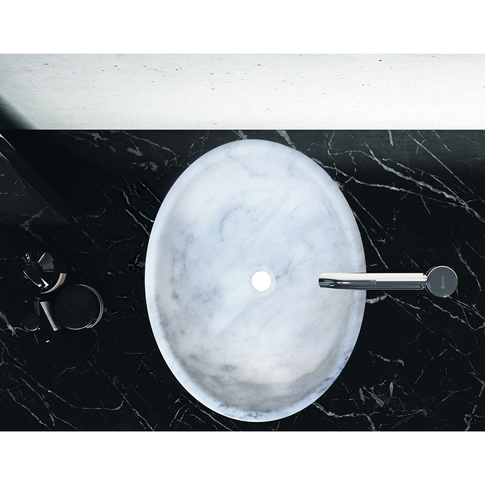 Carrara White Marble Natural Stone Oval Vessel Sink (W)16" (L)21" (H)6
