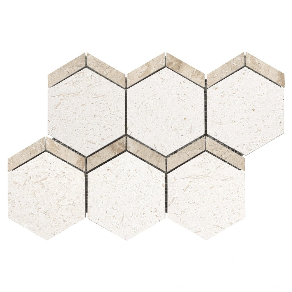 Shell Stone Limestone Naples Design on 12" x 12" Mesh Mosaic Tile