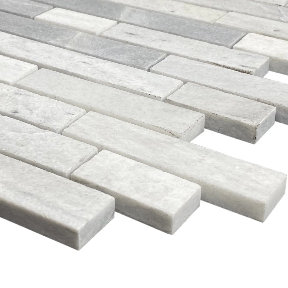 Solto White Marble Strip Liner on 12" x 12" Mesh Mosaic Tile