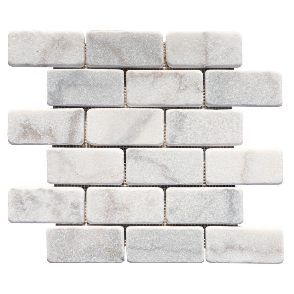 White Brick Marble 2" on 12" x 12" Mesh Mosaic Tile