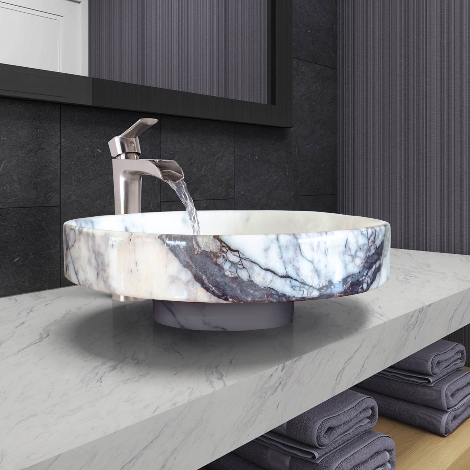 New York Marble Natural Stone Above Counter Sink Polished (D)15.5" (H)